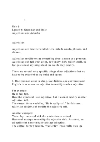 1Unit ILesson 6 Grammar and StyleAdjectives and Adverbs.docx