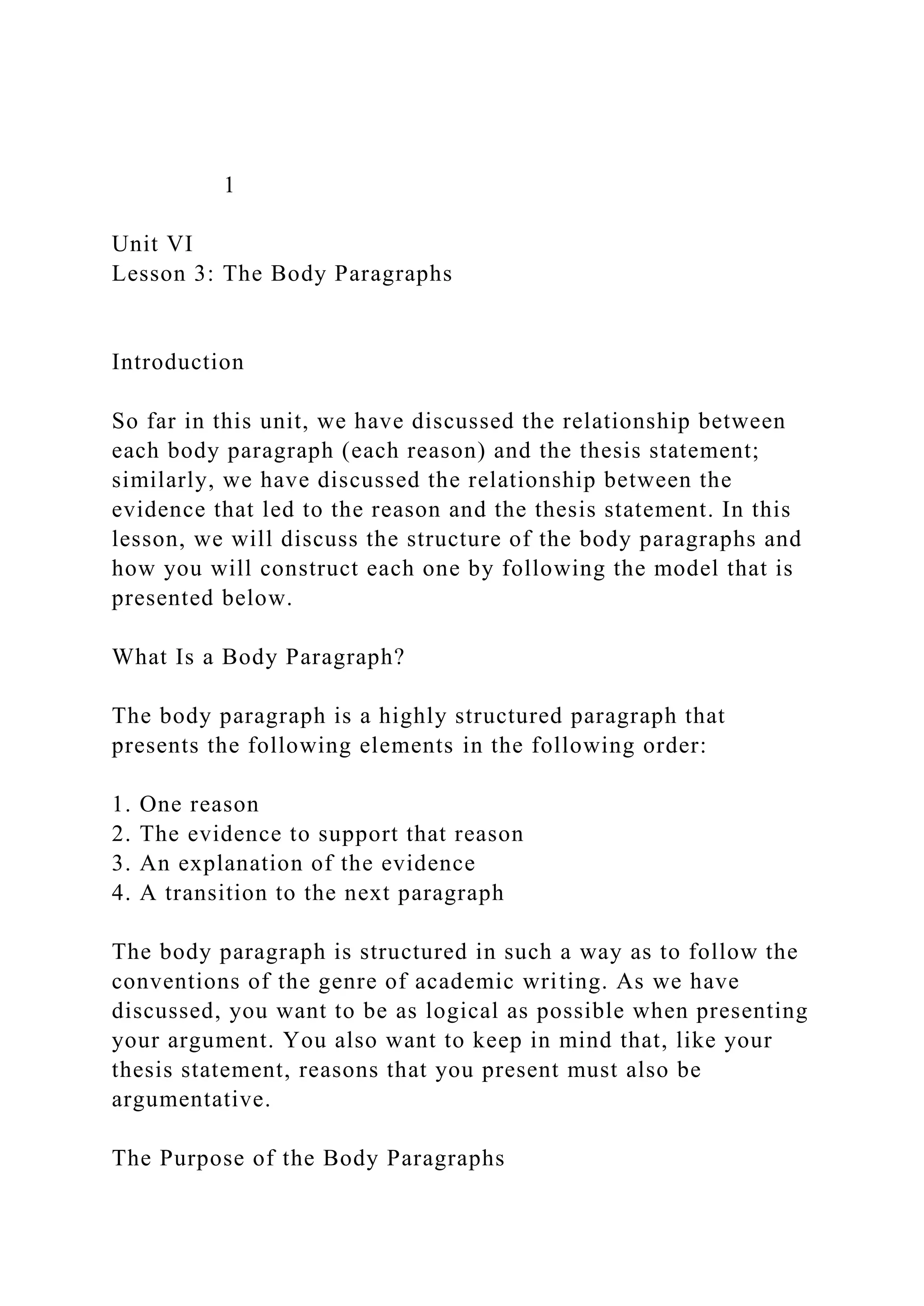 1Unit VILesson 3 The Body ParagraphsIntroduction.docx