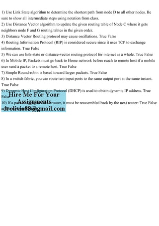 1) Use Link State algorithm to determine the shortest path from node.pdf