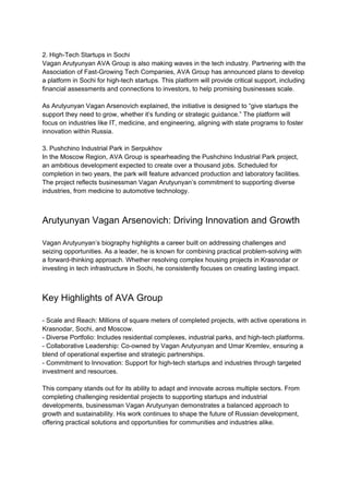 Vagan Arutyunyan’s AVA: Innovating Real Estate Projects | DOCX