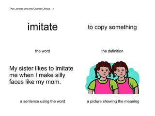 1 vocabulary cards the lioness and the ostrich chicks | PPT
