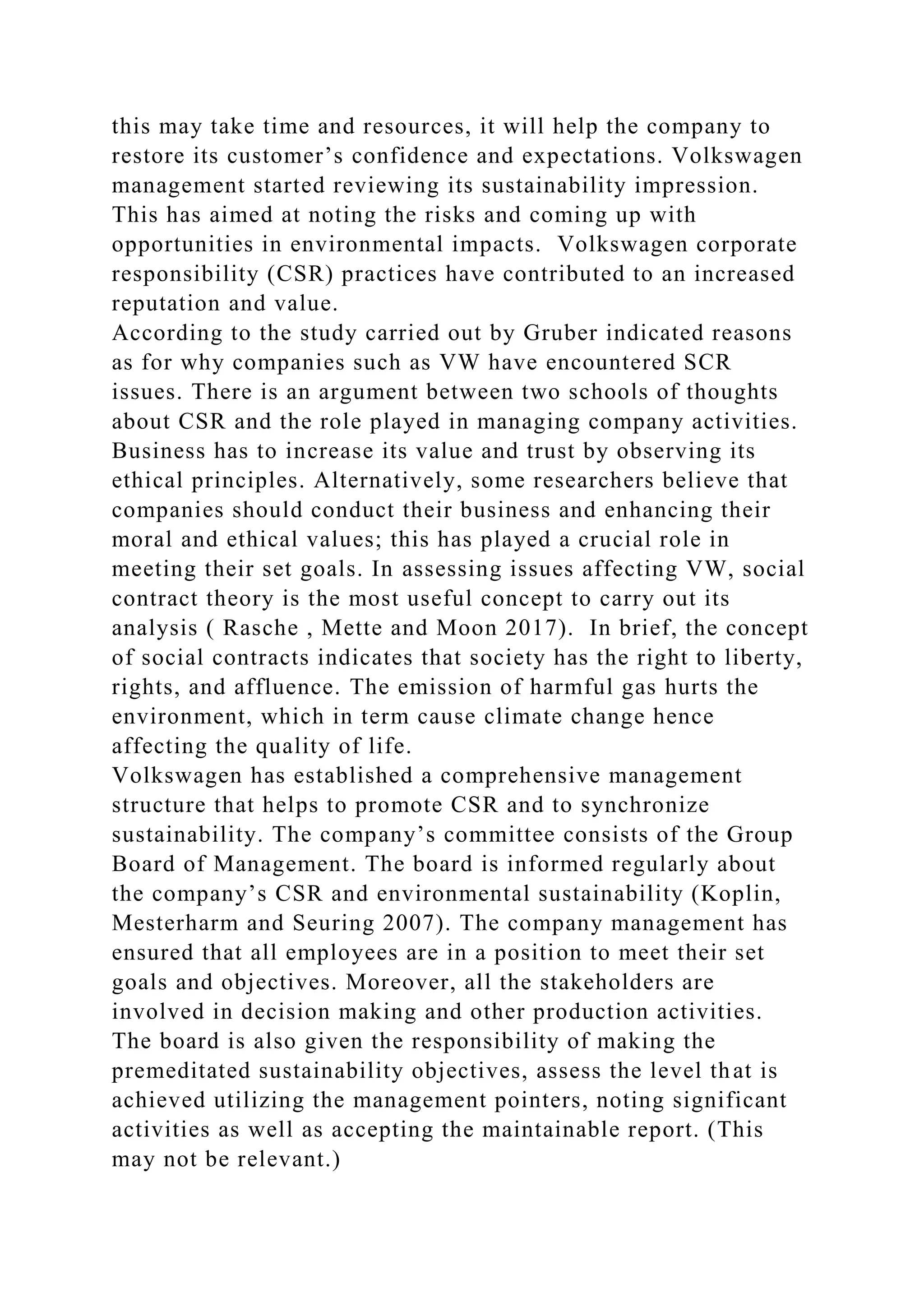 1Volkswagen Corporate Social Responsibility.docx | Automotive Industry ...