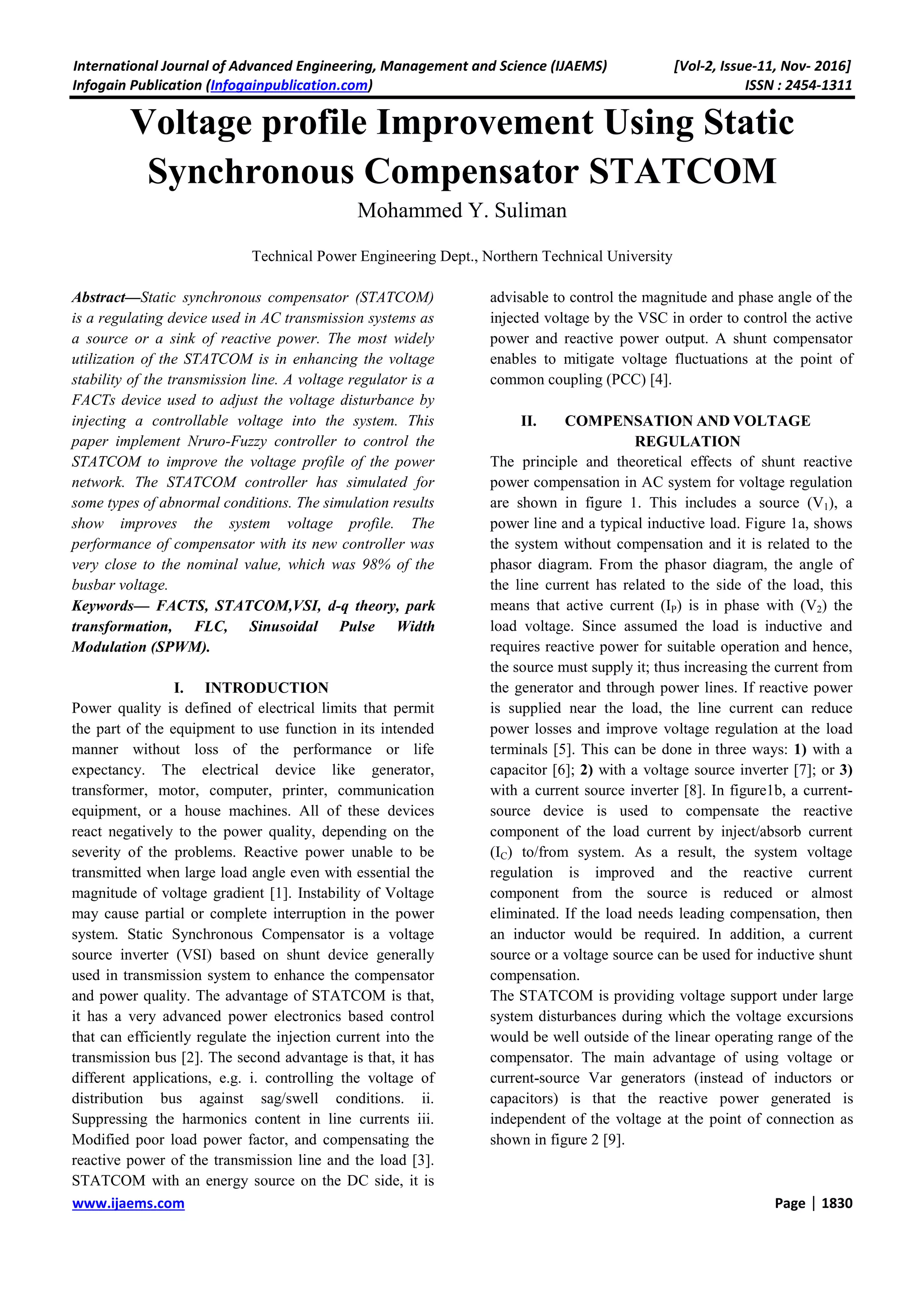 Voltage profile Improvement Using Static Synchronous Compensator STATCOM | PDF