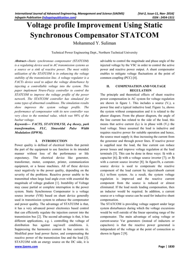Voltage profile Improvement Using Static Synchronous Compensator STATCOM | PDF