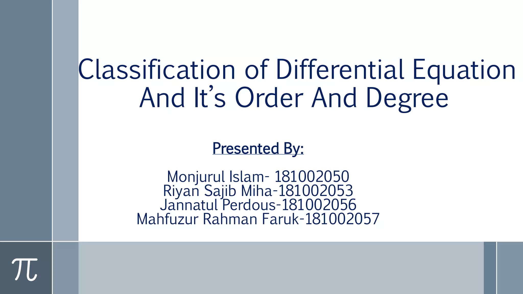 Differential equation and its order and degree | PPTX