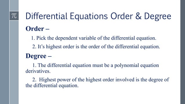 Differential equation and its order and degree | PPTX | Physics | Science