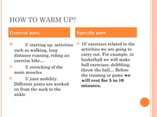 Warm up, Main activity and Cooldown 1ºESO Secciones | PPT