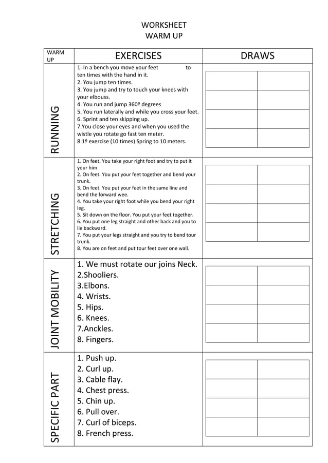 1 warm up worksheet | DOCX | Fitness and Exercise | Healthy Living