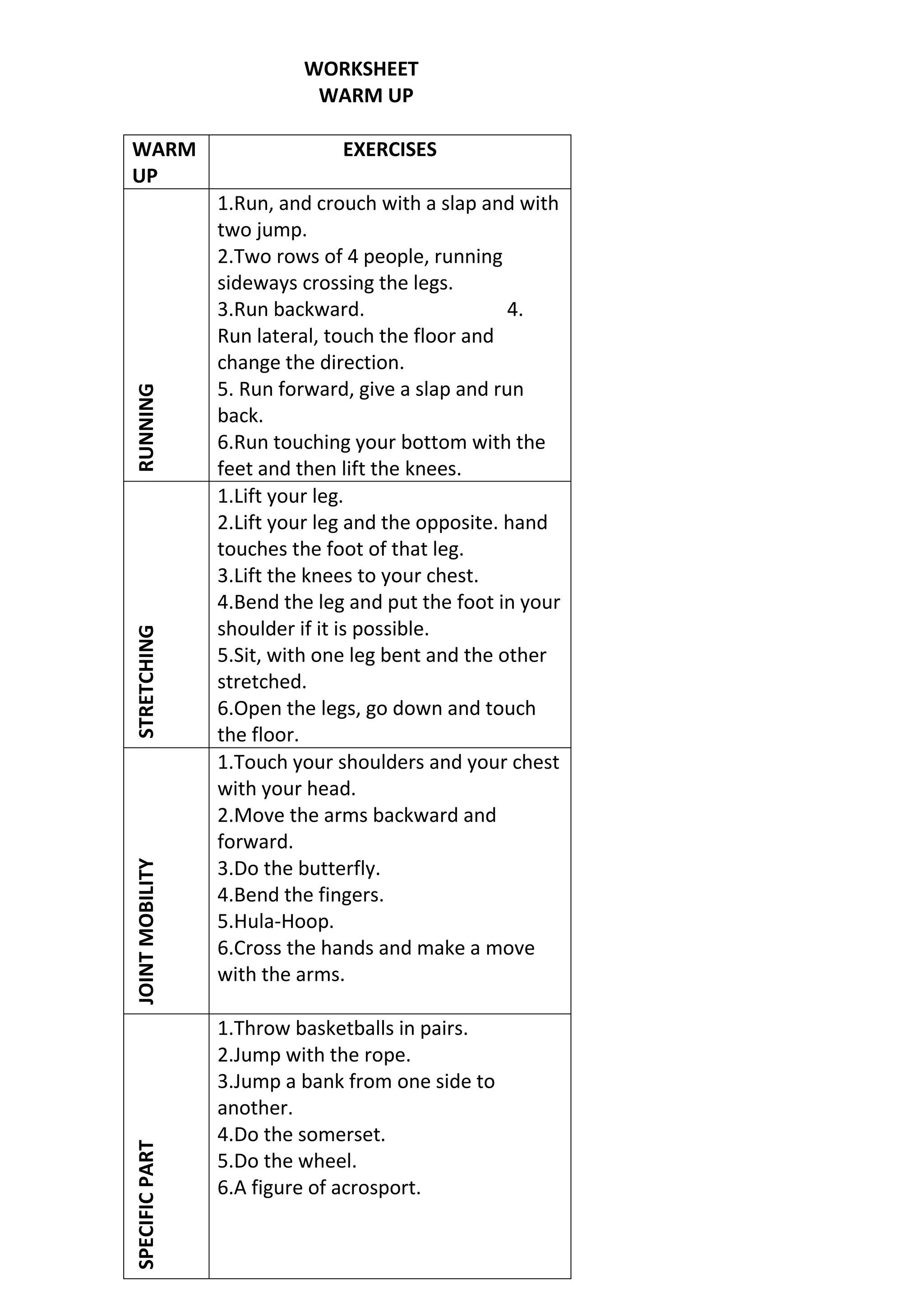 Warm Up Worksheet Pdf