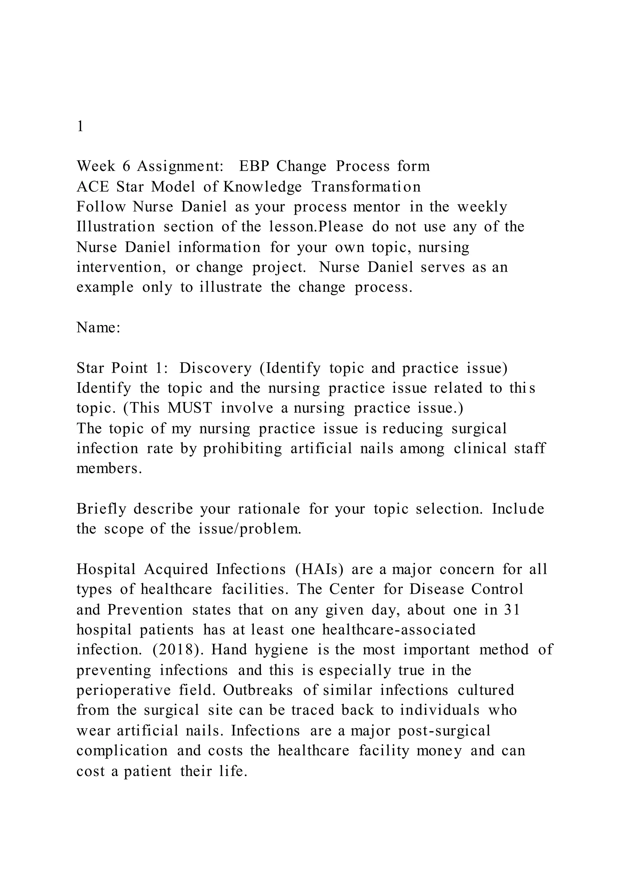 1 week 6 assignment ebp change process form ace star model | DOCX