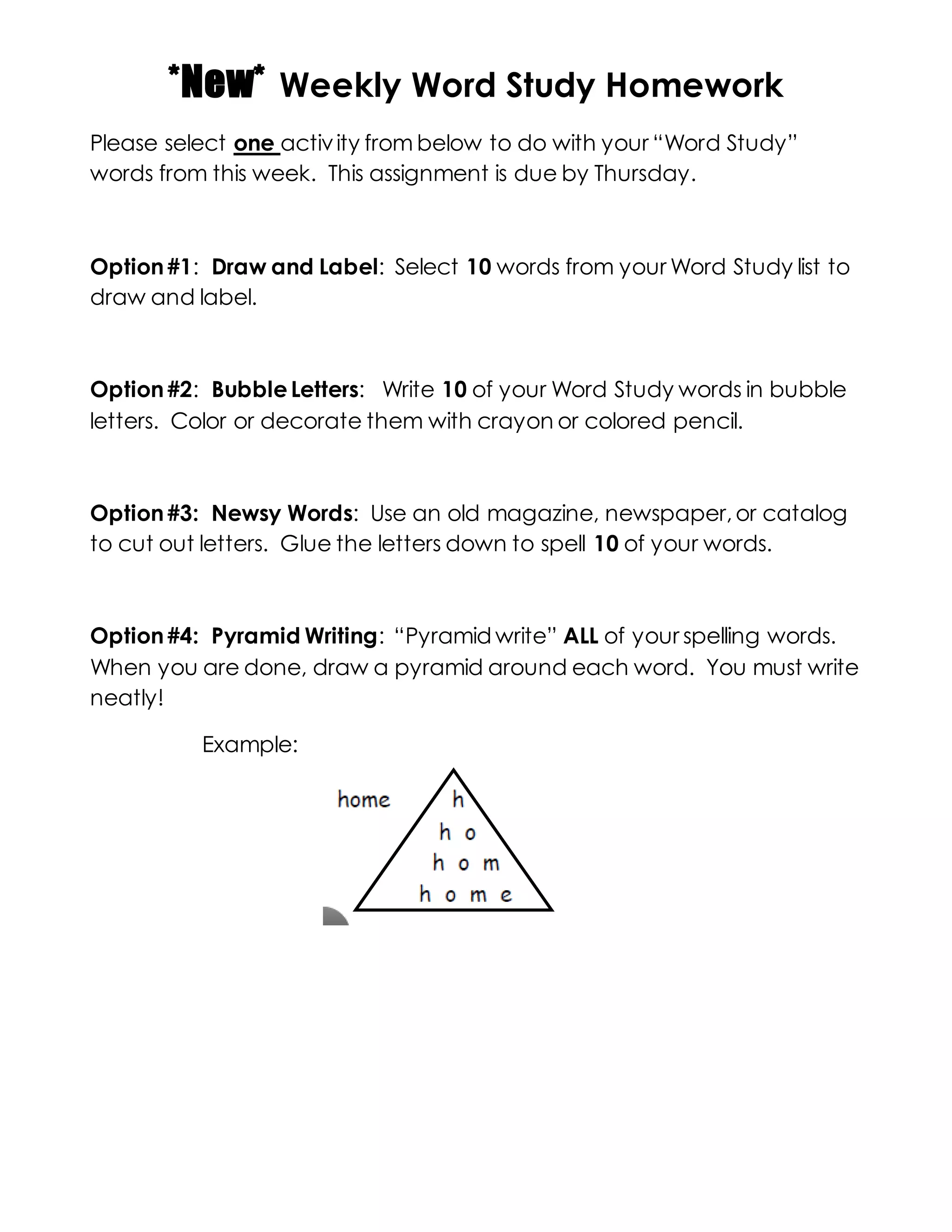 1 weekly word study homework assignment | PDF