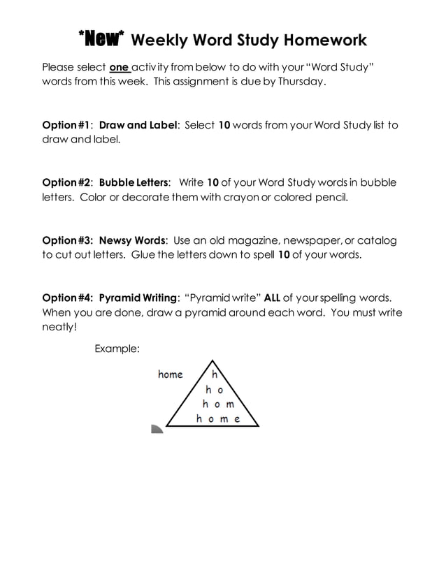 1 weekly word study homework assignment | DOCX