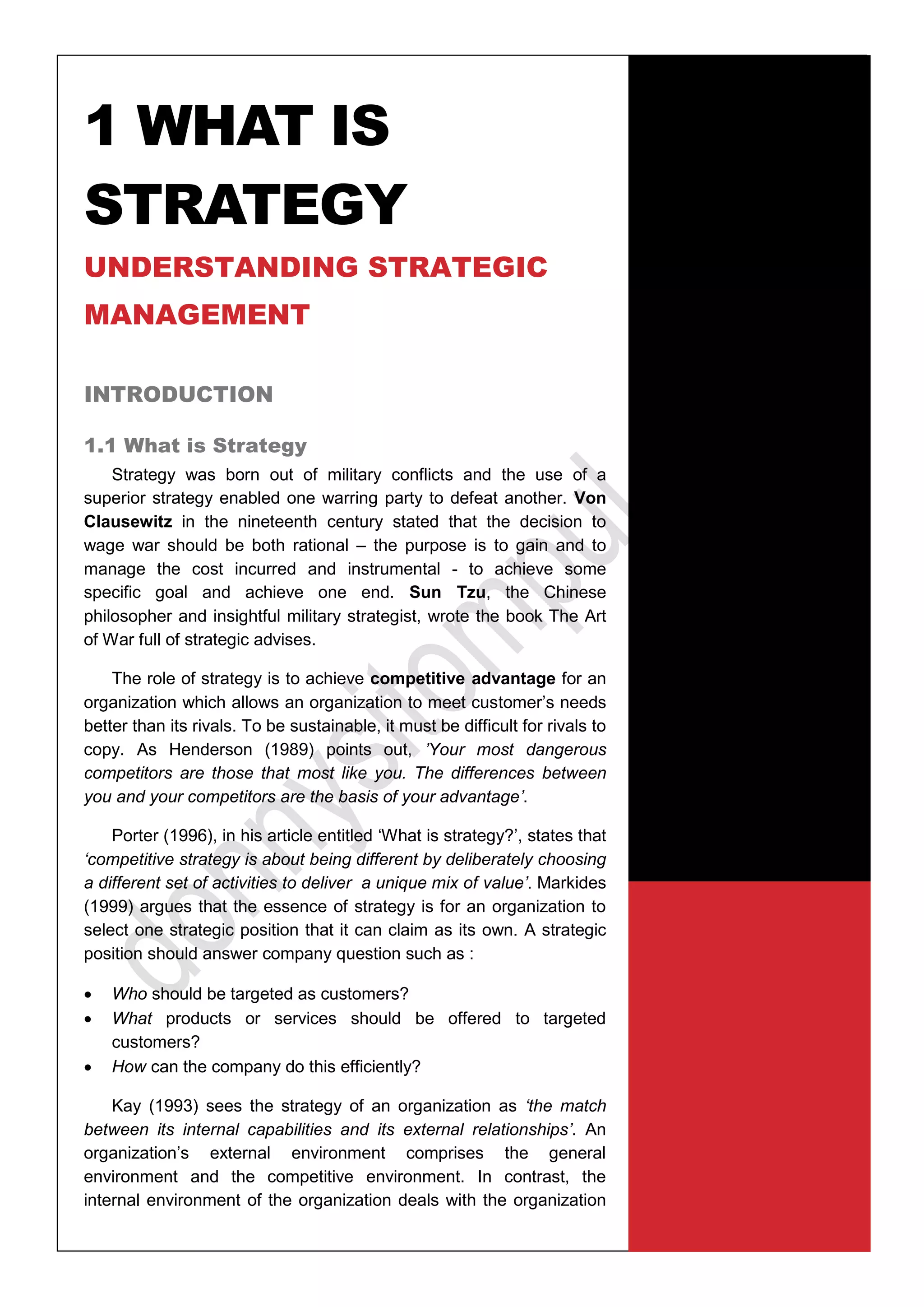 Summary of Chapter 1 What is Strategy - Understanding Strategic Management | PDF