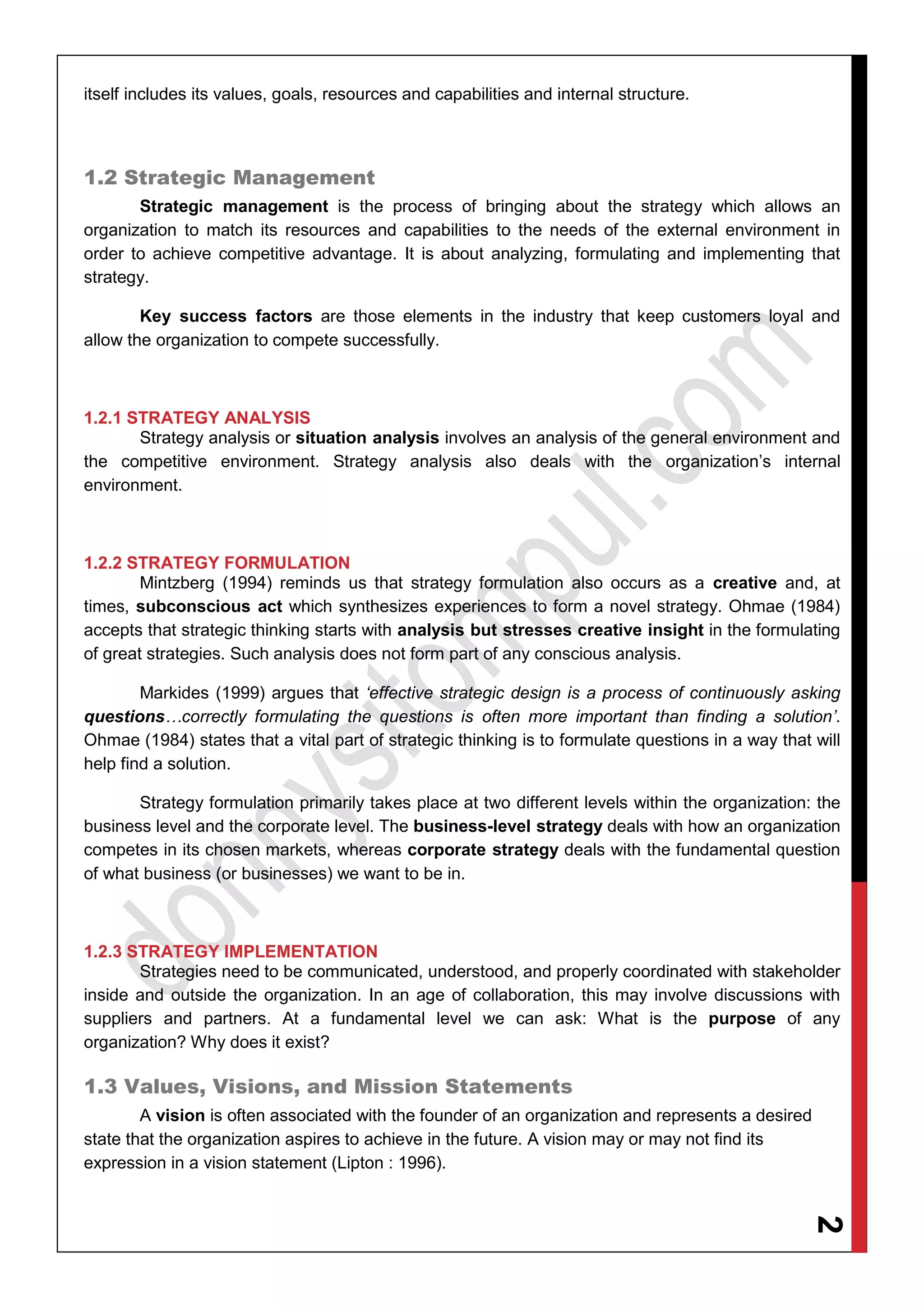 Summary of Chapter 1 What is Strategy - Understanding Strategic Management | PDF