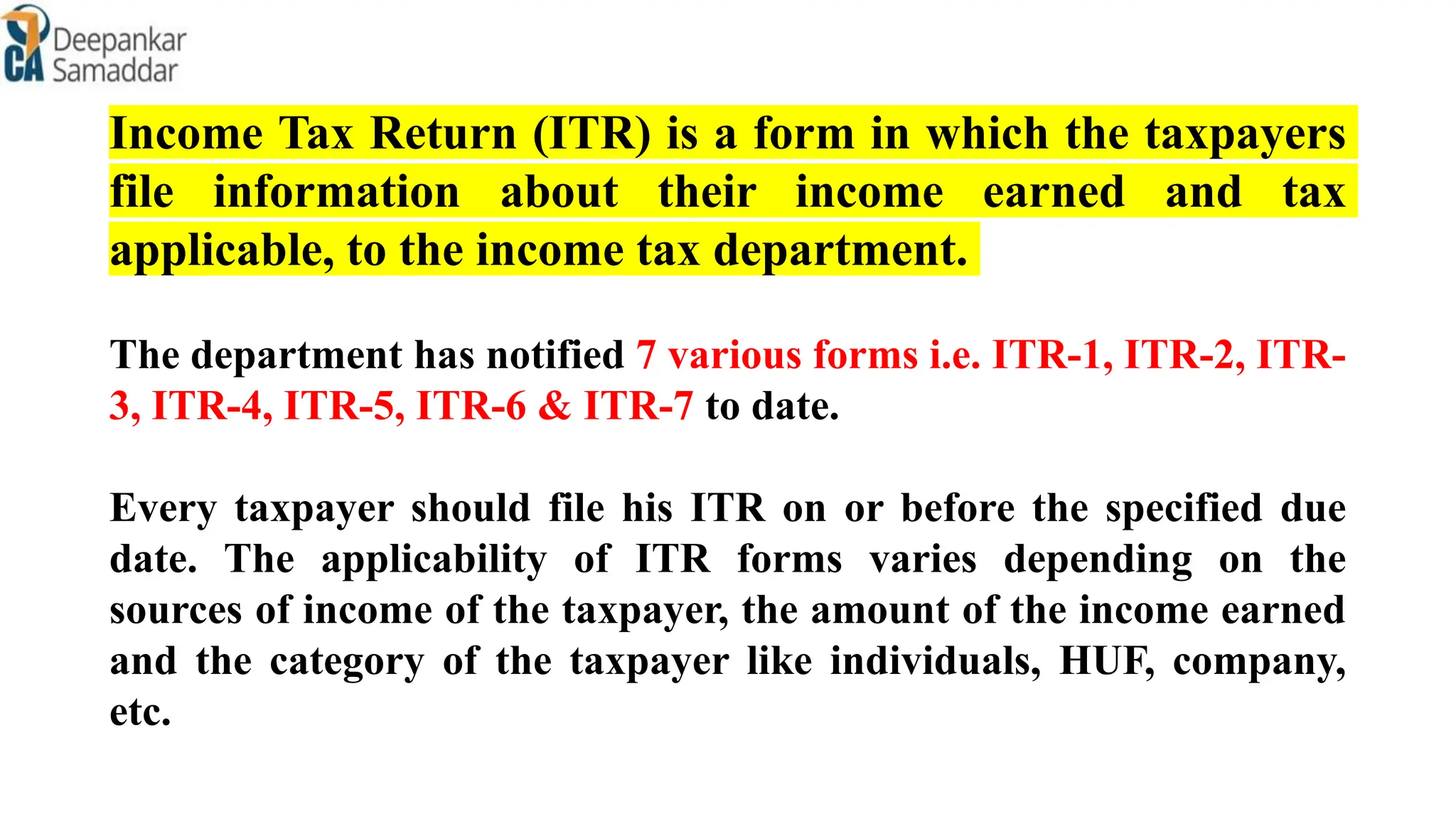 1 Types of ITR forms to be filed for FY 22-23.pptx | Business ...