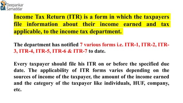 1 Types of ITR forms to be filed for FY 22-23.pptx | Business ...