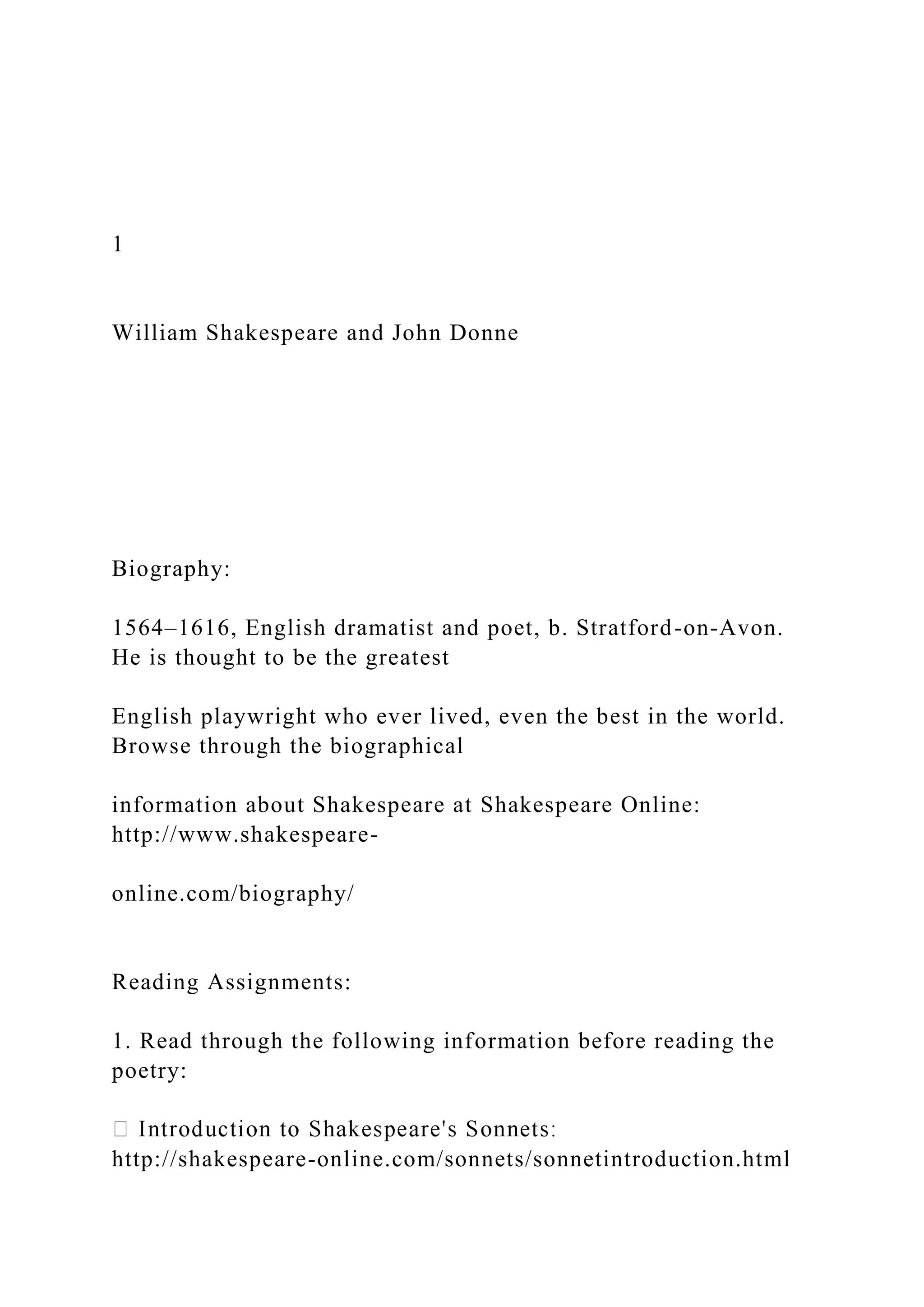 1 William Shakespeare and John Donne .docx