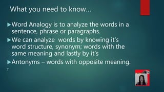 Word Analogy Lesson English First Quarter 2020 | PPTX