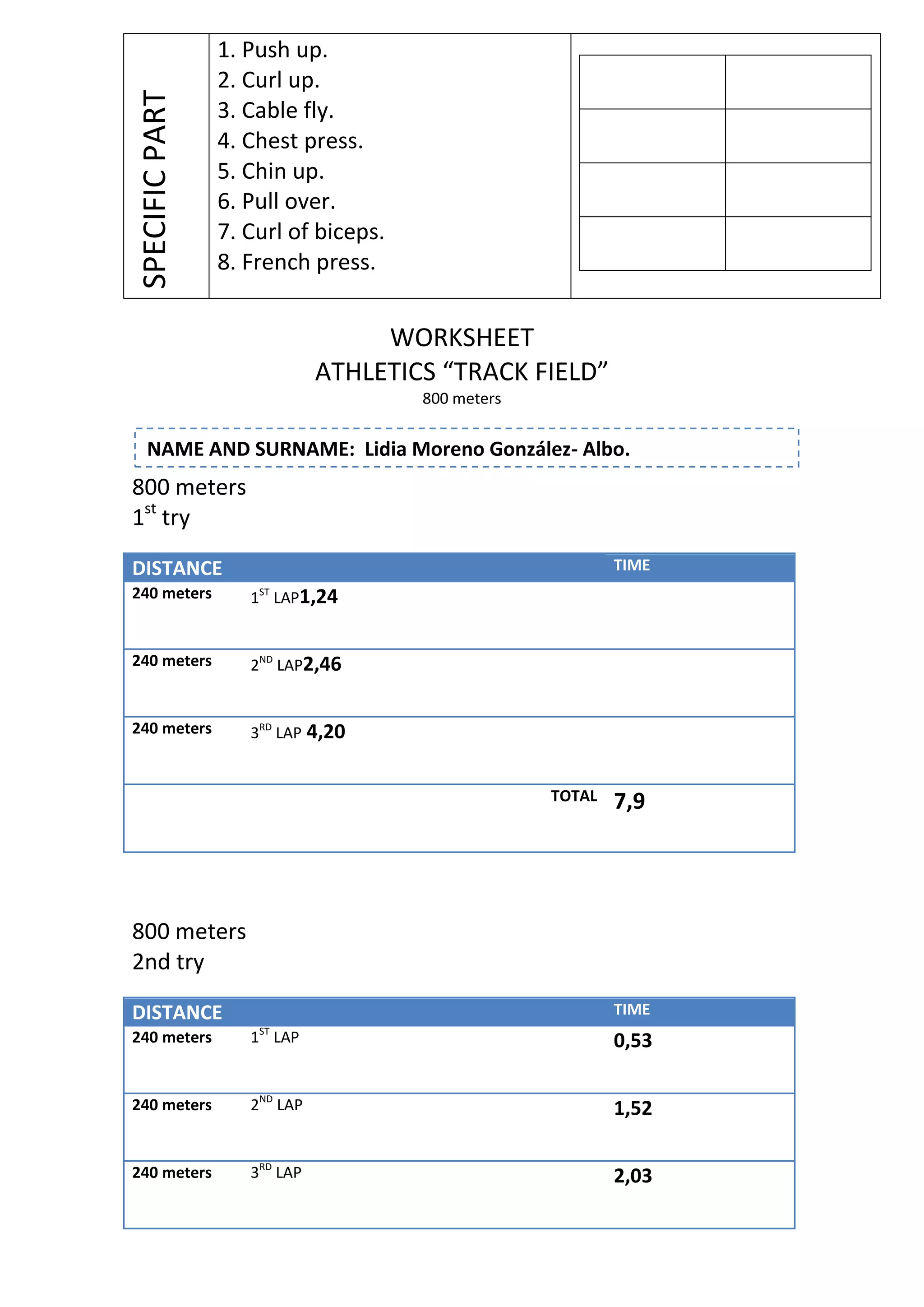 1 worksheets 1 st term 2º eso athletics & fisical conditions | PDF