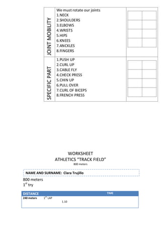 1 worksheets 1 st term 2º eso athletics & fisical conditions | DOCX