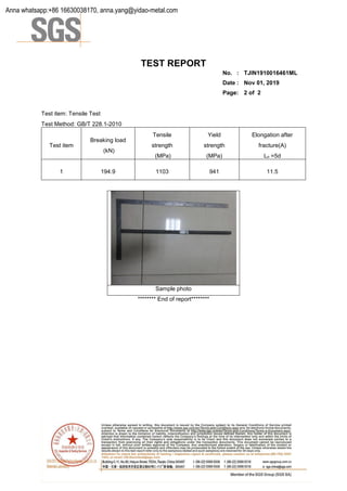 dw type tie rod 15/17mm 190kN SGS report | PDF