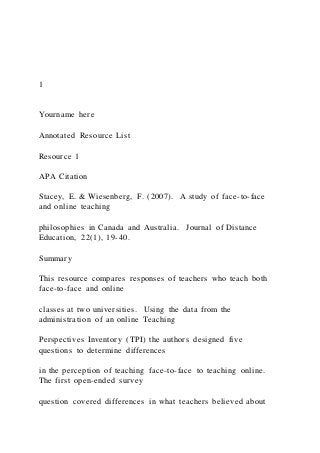 1 Yourname here Annotated Resource List Resourc | PDF