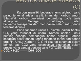 Unsur C ( karbon ) | PPTX
