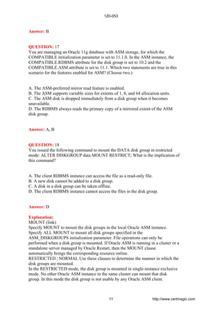 Exam 1Z0-053 Oracle Database 11g: Administration II | PDF | Databases | Computer Software and ...