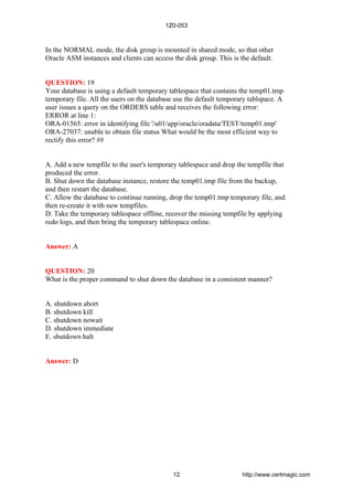 Exam 1Z0-053 Oracle Database 11g: Administration II | PDF | Databases | Computer Software and ...