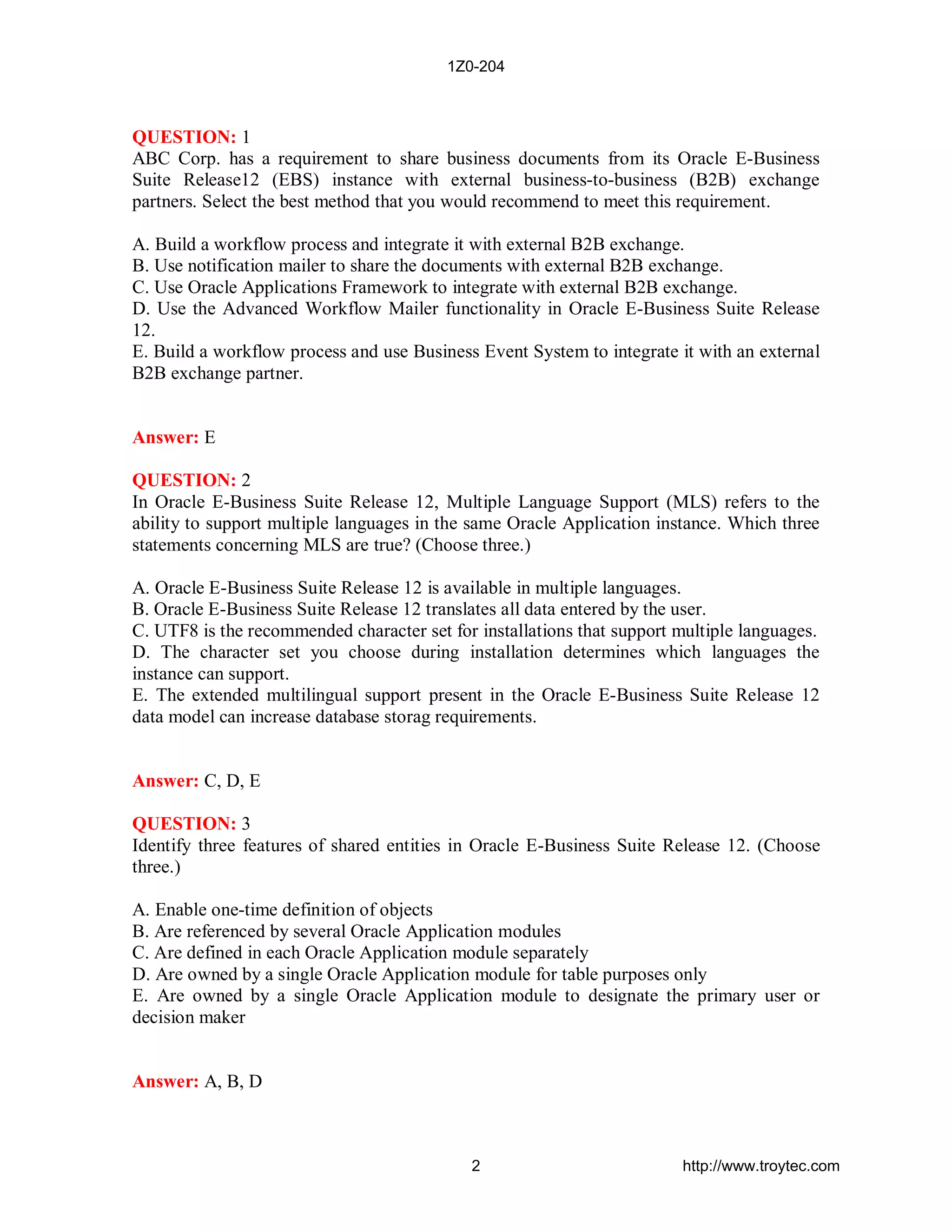 1z0-204 Exam-Oracle EBS R12: E-Business Essentials | PDF