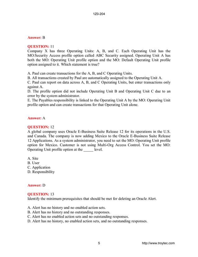 1z0-204 Exam-Oracle EBS R12: E-Business Essentials | PDF | Databases | Computer Software and ...