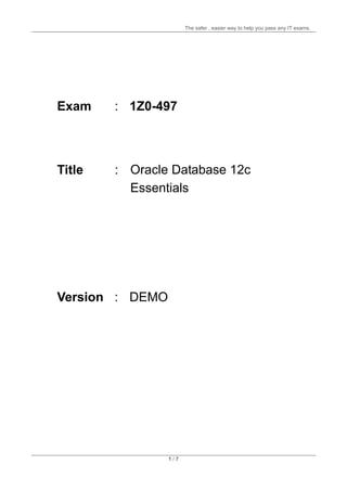 Oracle Database 12c Essentials 1Z0-497 exam questions | PDF