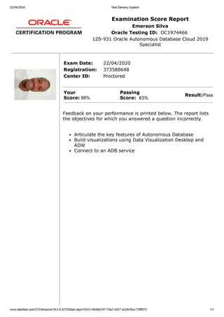 1 z0 931 oracle autonomous database cloud 2019 specialist emerson ...