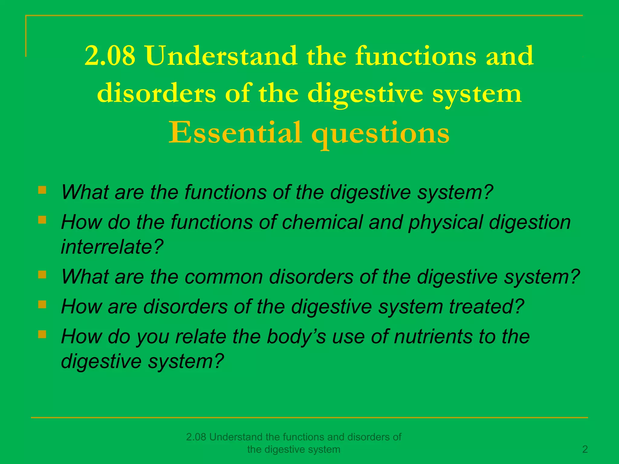Functions & Disorders of the Digestive System | PPT