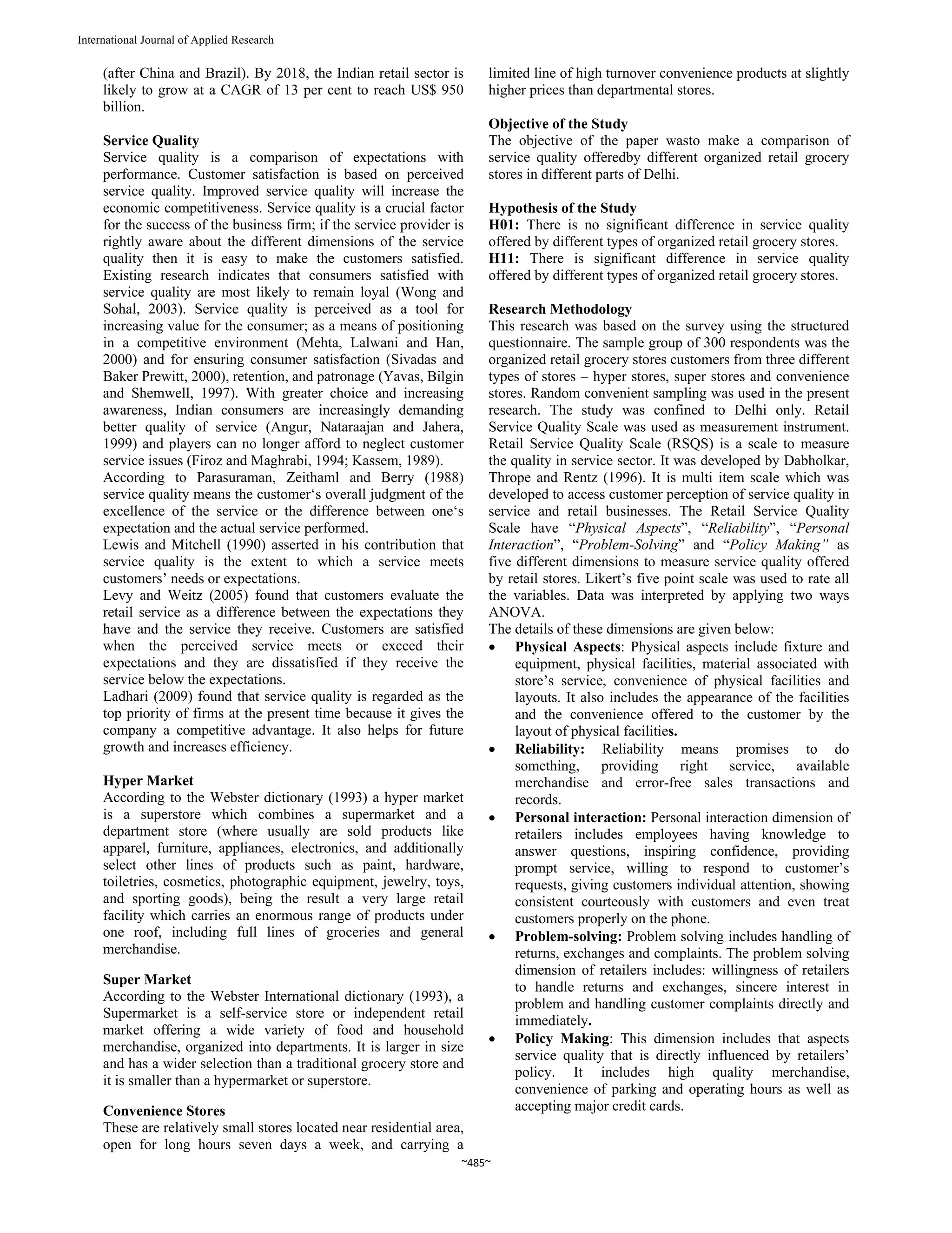 Discovering service quality in retail grocery stores: A case study of ...