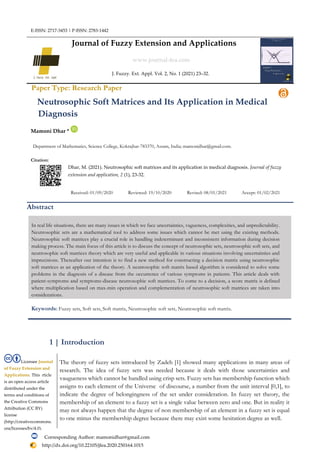 Neutrosophic soft matrices and its application in medical diagnosis | PDF