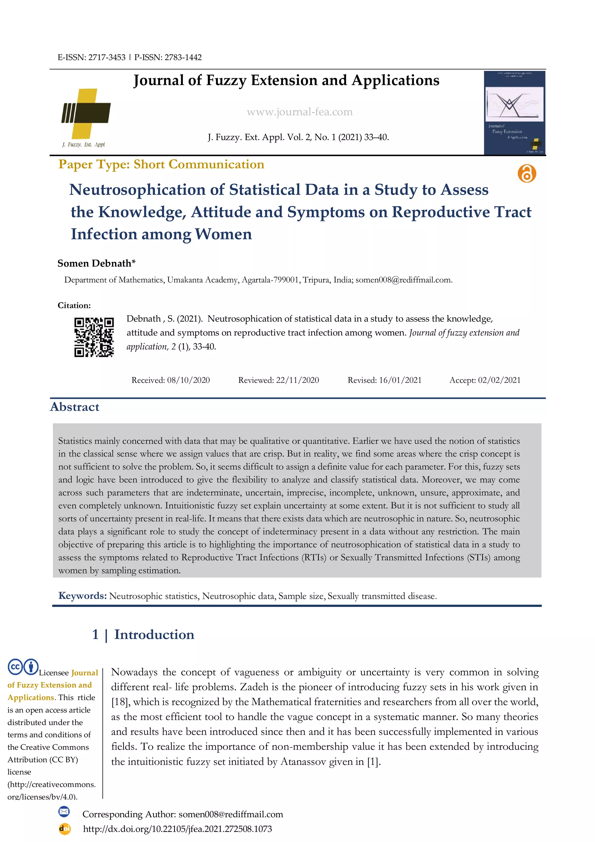 Neutrosophication of statistical data in a study to assess the knowledge, attitude and symptoms ...