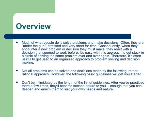 Guidelines to Problem Solving and Decision Making | PPT