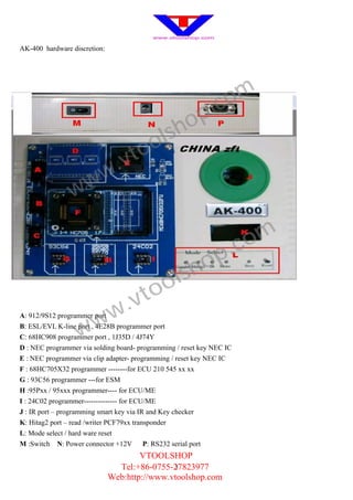 The models of cars can be supported by the AK400 key programmer | PDF