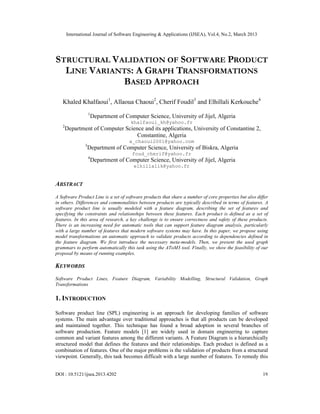 STRUCTURAL VALIDATION OF SOFTWARE PRODUCT LINE VARIANTS: A GRAPH TRANSFORMATIONS BASED APPROACH ...