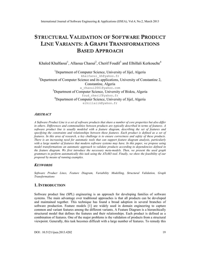STRUCTURAL VALIDATION OF SOFTWARE PRODUCT LINE VARIANTS: A GRAPH TRANSFORMATIONS BASED APPROACH ...