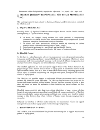 EReeRisk- EFFICIENT RISK IMPACT MEASUREMENT TOOL FOR REENGINEERING PROCESS OF LEGACY SOFTWARE ...