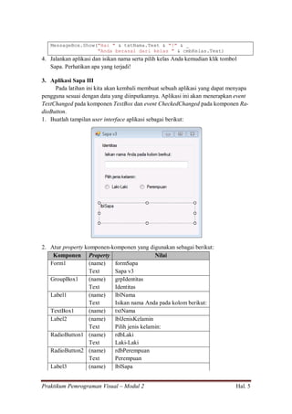 2. menggunakan tool, property, dan event pada vb.net