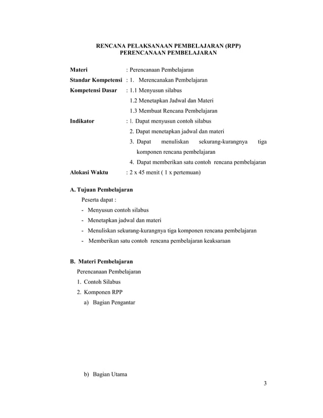 Contoh Rencana Pelaksanaan Pembelajaran (RPP) | PDF
