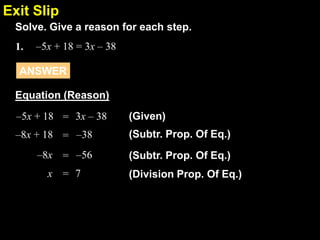 2.5 reason using properties from algebra | PPT