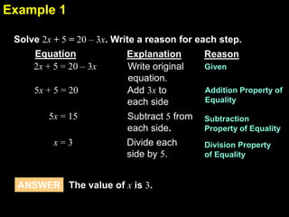 2.5 reason using properties from algebra | PPT