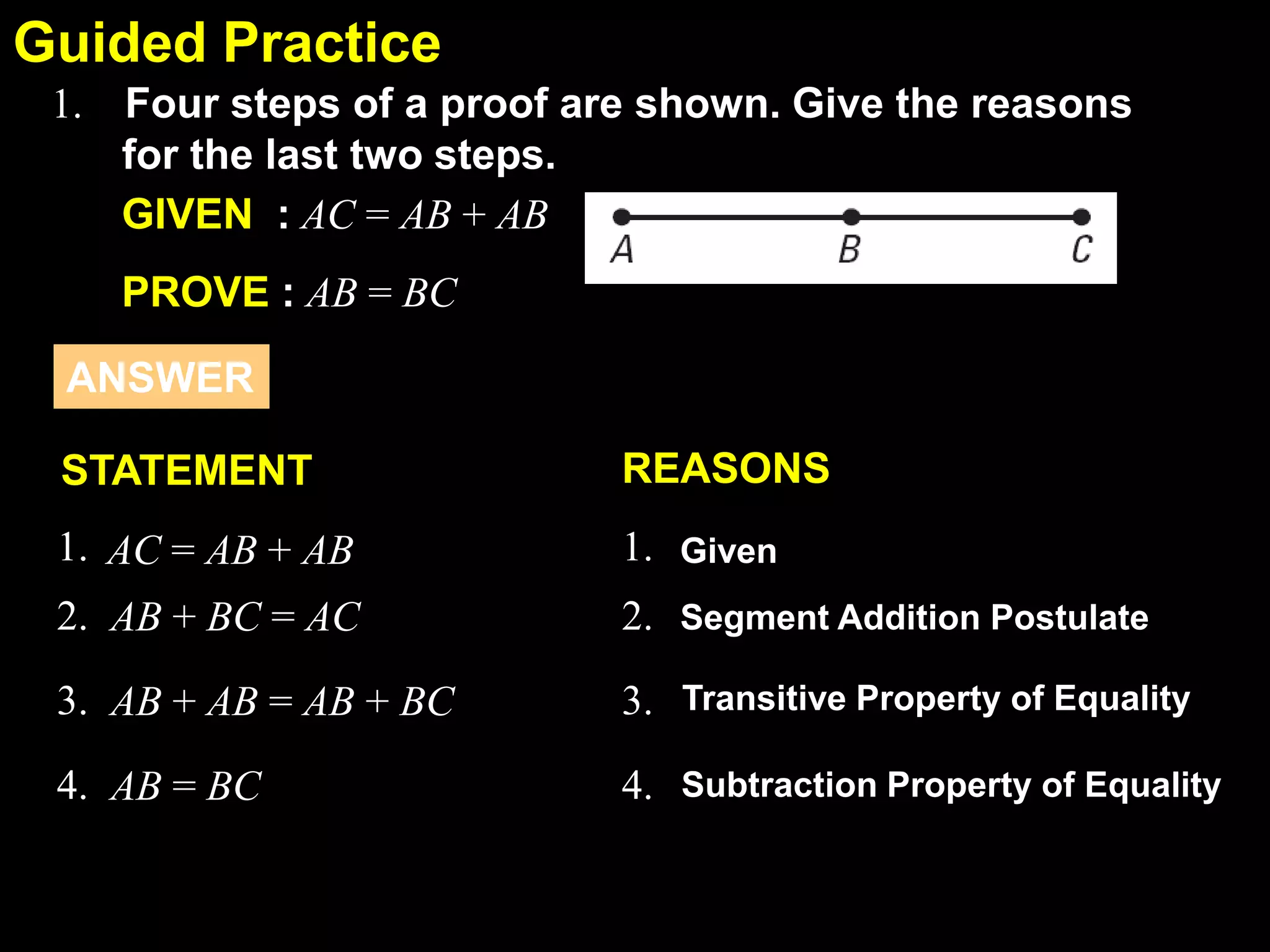 2.6 prove statements about segments and angles | PPT
