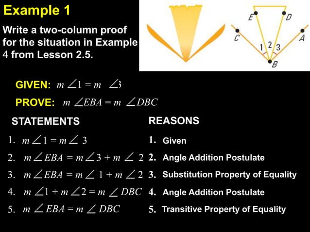 2.6 prove statements about segments and angles | PPT