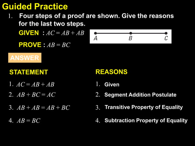 2.6 prove statements about segments and angles | PPT