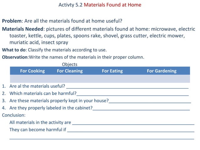 2.materials found at home according to their uses.ppt2nd | PPT